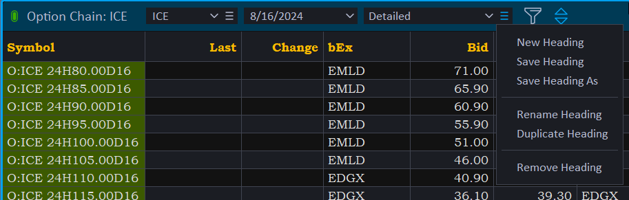 eSignal version 12/21 - Option Chain Window – eSignal Knowledge Base