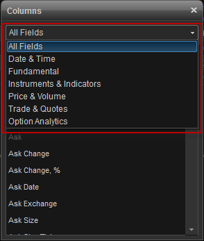 eSignal version 12/21 - Option Chain Window – eSignal Knowledge Base